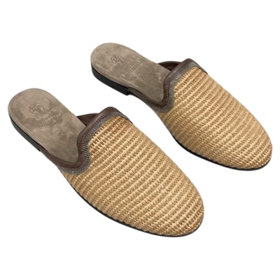 2025新款BC编织包头穆勒拖鞋女外穿复古拉菲草半拖手工串珠链凉鞋