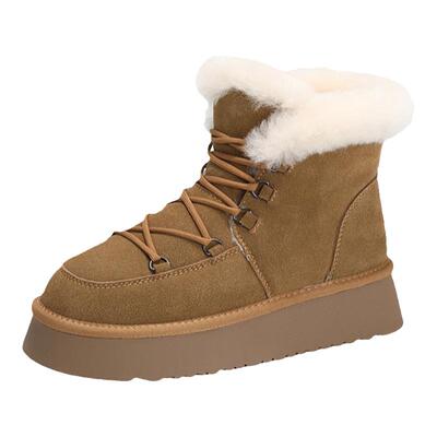 系带雪地靴厚底加绒毛里棉靴冬季