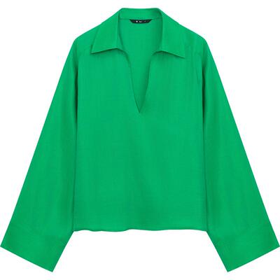 【播奥莱】播 bo 商场同款V领亚麻衬衫女气质衬衣BDR2HD2913