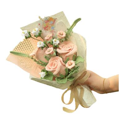 成品情人节玫瑰针织混搭酒杯玫瑰手捧花束送女友闺蜜森系生日礼物