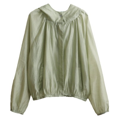 花吉青提绿天丝连帽长袖衬衫外套