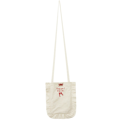 棉麻感蝴蝶结刺绣荷叶边单肩包