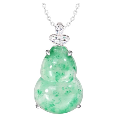 天然非洲翠独龙玉简镶葫芦吊坠