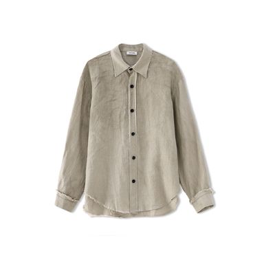 复古晕染亚麻衬衫女宽松翻领显瘦