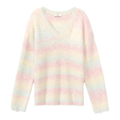 【商场同款】HPLY荷比俪秋季新款女渐变条纹复古慵懒套头毛衣