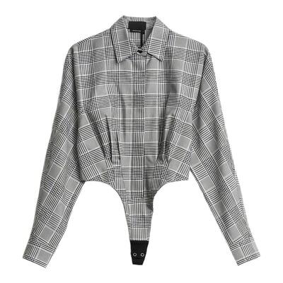RTA女士高级感通勤风黑白格纹连体衬衫衬衣 银泰百货 301596