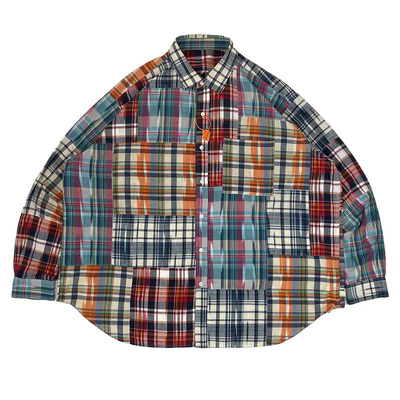 BEAMSSSZ格子拼接百家布衬衫