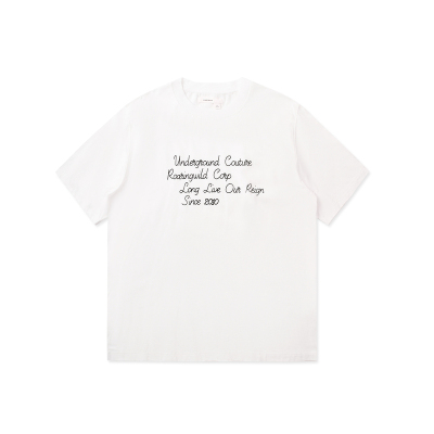 ROARINGWILD 主线系列  植绒 slogan 印花短袖T恤