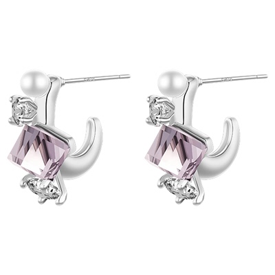 超闪紫色水晶耳环珍珠耳圈