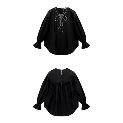 dfvc宽松法式长袖纯棉钉珠衬衫