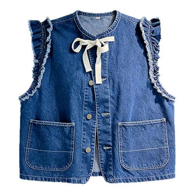 日系女款四季马甲荷叶边小飞袖