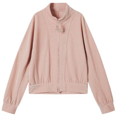 谜底立领卫衣开衫长袖2025年冬季新品裸粉色趣味拉链女254MV1672