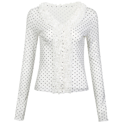 GUUKAHERO白色花边V领长袖T恤