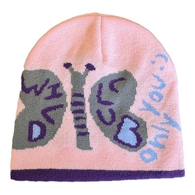 nojob vintage古着「紫蝶」美式复古街头简约滑板针织提花冷帽潮