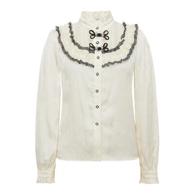 LULUALWAYS【商场同款】秋季新款法式优雅淑女百搭提花衬衫白色