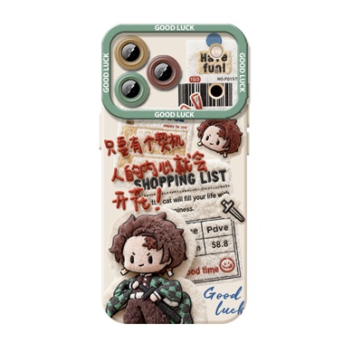 毛绒鬼灭之刃适用苹果17手机壳iPhone16promax炭治郎15新款14我妻善逸13mini/12硅胶11动漫x套xr/xs/8/7/air
