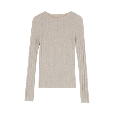 MULVAN 闲日织梦 黑色针织衫女修身气质显瘦打底衫长袖内搭上衣