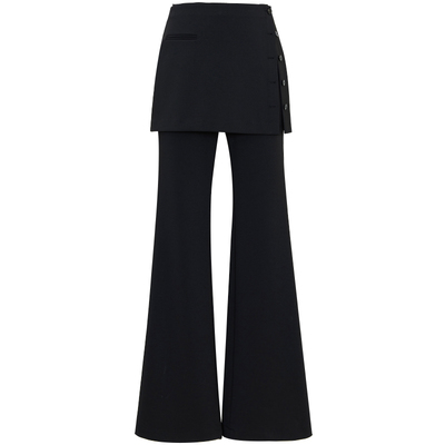 夏莫卡黑色两穿微喇屁帘裤西装裤