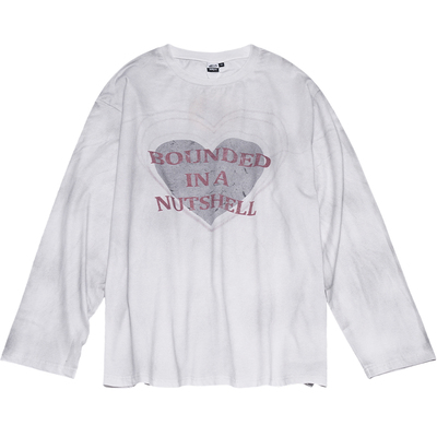 STILLYOU做旧脏洗爱心印花长袖T