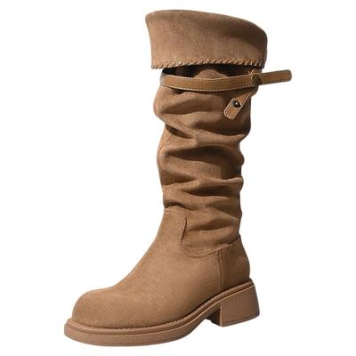 高蒂复古棕色堆堆靴女长靴