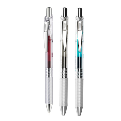 勃艮第红日本pentel派通速干中性笔BLN75透明杆彩色芯0.5按动水笔