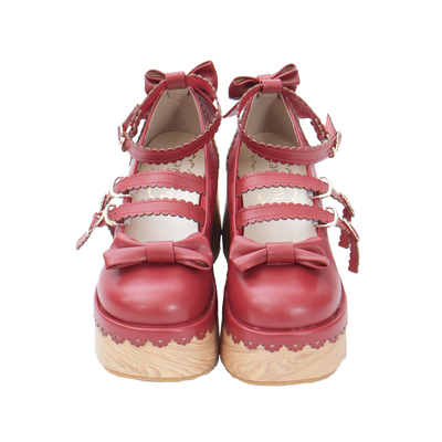 蝴蝶结木底风格爱心浅口lolita鞋