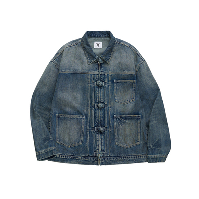 YONDER REALM 26SS  唐装盘扣牛仔外套男士做旧丹宁夹克通勤宽松