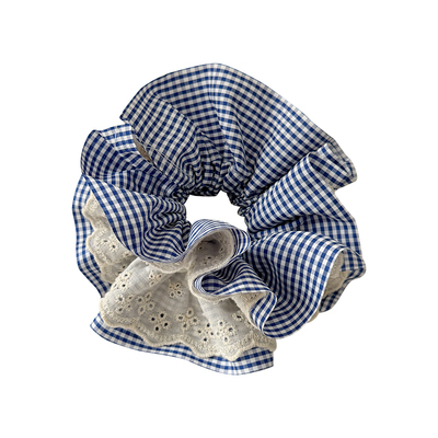 韩系格子蕾丝花边大肠发圈ins风