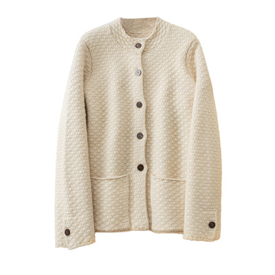 蛮文 镇店级 重工编织肌理 高克重康赛尼纯山羊绒开衫外套女56309