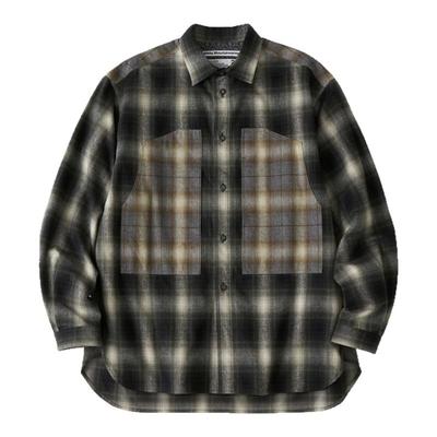 白山/WHITE MOUNTAINEERING 秋冬男士口袋格纹长袖衬衫银泰301524