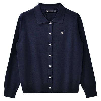 保罗彼得25春秋新款针织衫女翻领休闲毛衣开衫外套外搭SLECZ00091