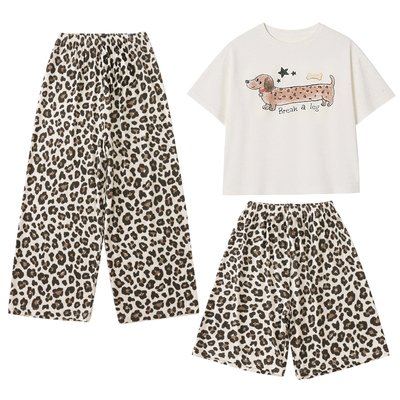 夏季豹纹腊肠狗短袖睡衣套装