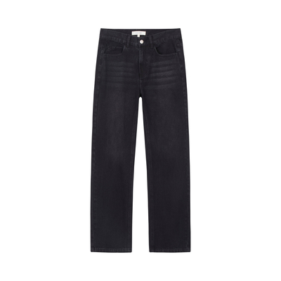 黑色高腰窄版直筒牛仔裤修身裤子