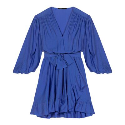 maje修身系带深V荷叶边连衣裙