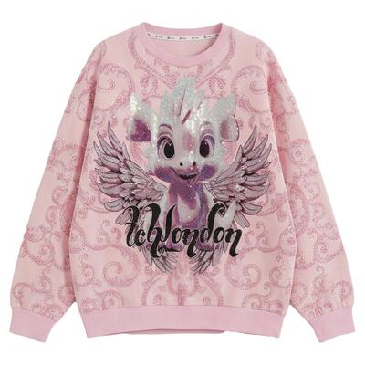 TCH潮牌粉色宽松烫钻小飞龙百搭休闲时尚圆领卫衣女T75A116002