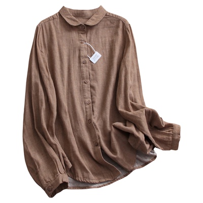 纯色宽松显瘦青果领日系纯棉衬衫