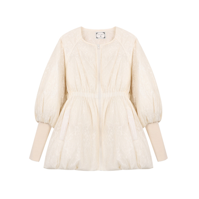 SourceWithU蕾丝提花毛领羽绒服