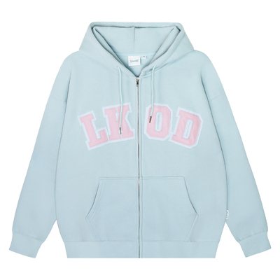 LKOD休闲皮标字母拉链帽衫