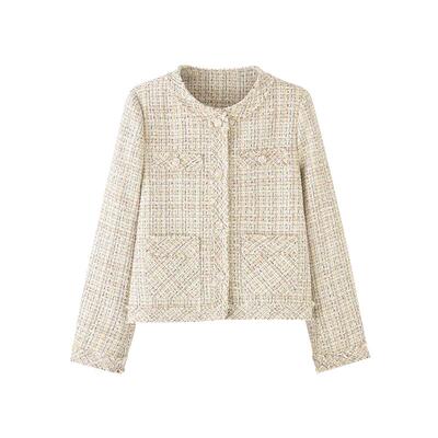 气质款圆领拼接粗花呢小香风外套