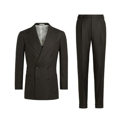 SUITSUPPLY深棕色羊毛桑蚕丝亚麻双排扣男士西装套装