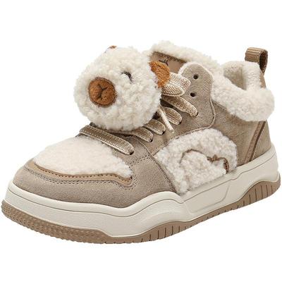 百丽童鞋加绒鞋厚底毛毛高帮板鞋冬新款棉鞋休闲小白鞋22285D85