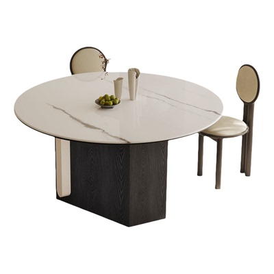 【自营】EPHDARREN/弗达伦意式极简微晶石餐桌实木家用圆形餐台