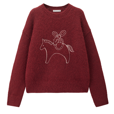 Giordano套头圆领刺绣针织衫