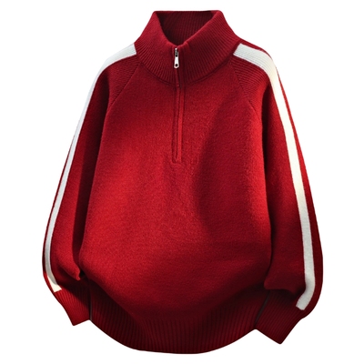 班尼路SK半拉链立领毛衣男冬季款加绒加厚针织衫本命年保暖上衣YS