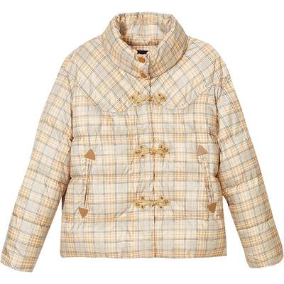 Oece冬新款女复古格纹减龄短款外套小个子羽绒服