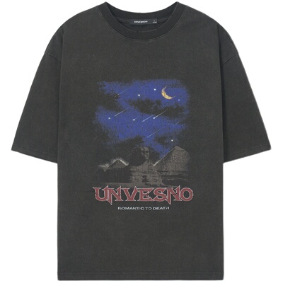 Unvesno(UN) NewVintage金字塔狮身人面像水洗做旧男女短袖T恤