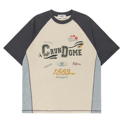 撞色字母小众圆领短袖T恤百搭潮