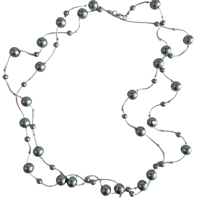 灰珍珠复古长款多层毛衣项链