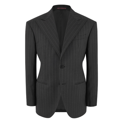 70%羊毛条纹戗驳领西服套装