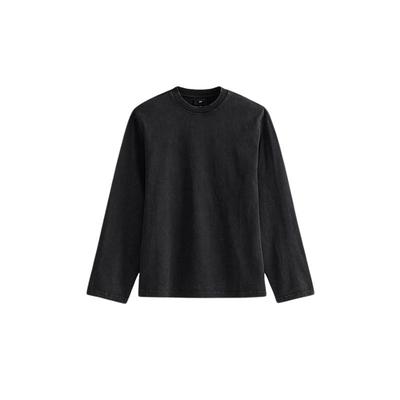 HM男装T恤冬季潮酷做旧背部印花长袖宽松印花T恤1000010